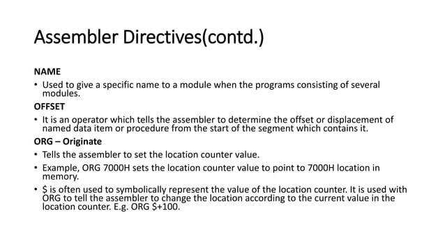 8086 Microprocessor Assembler Directivesppt Programming Languages Computing