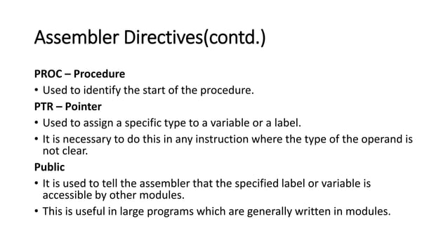 8086 Microprocessor Assembler Directivesppt Programming Languages Computing
