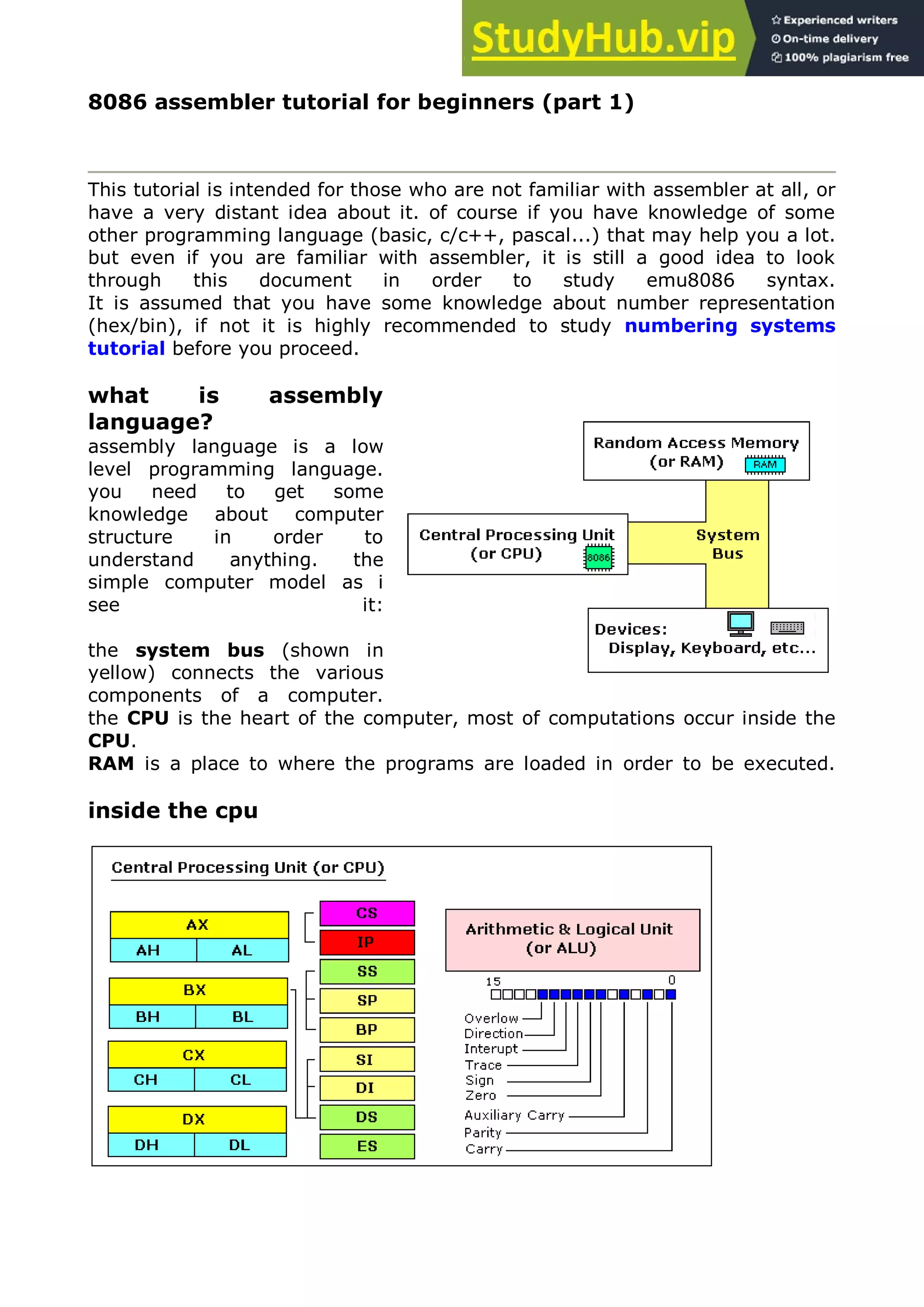 8086 Assembler Tutorial For Beginners (Part 1 | PDF