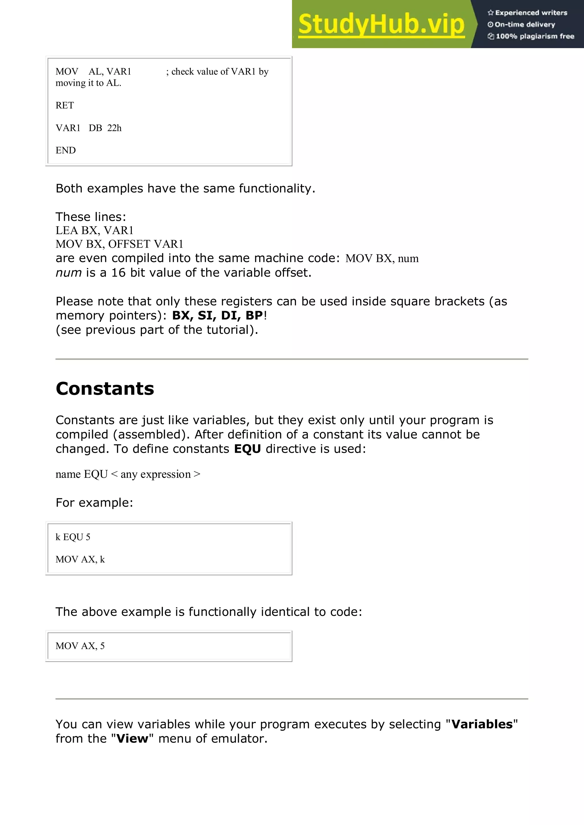 8086 Assembler Tutorial For Beginners (Part 1 | PDF