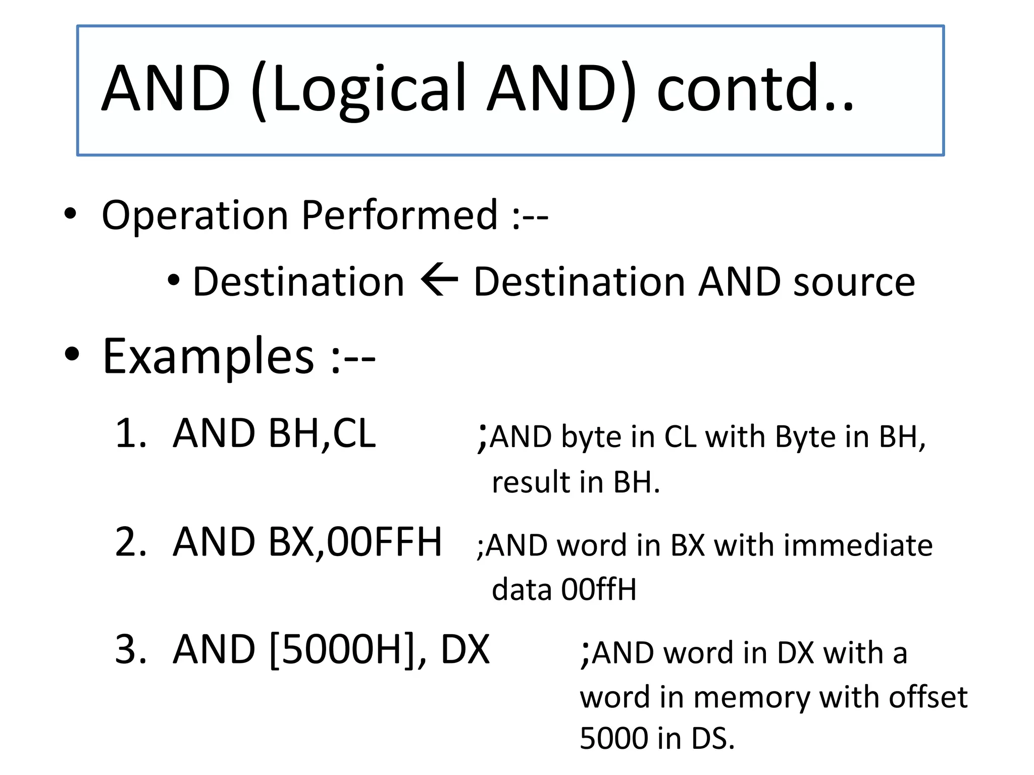 8086inst logical | PPTX | Programming Languages | Computing