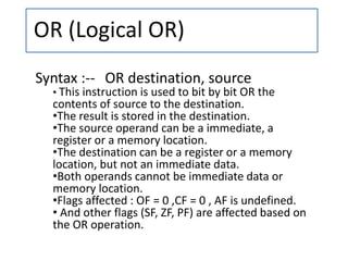 8086inst logical | PPTX | Programming Languages | Computing