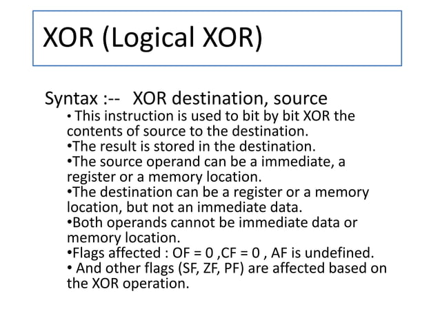 8086inst logical | PPTX | Programming Languages | Computing
