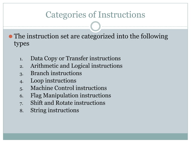 8086 instruction set | PPTX | Programming Languages | Computing