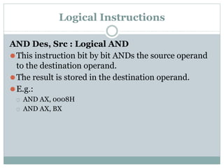 8086 instruction set | PPTX | Programming Languages | Computing