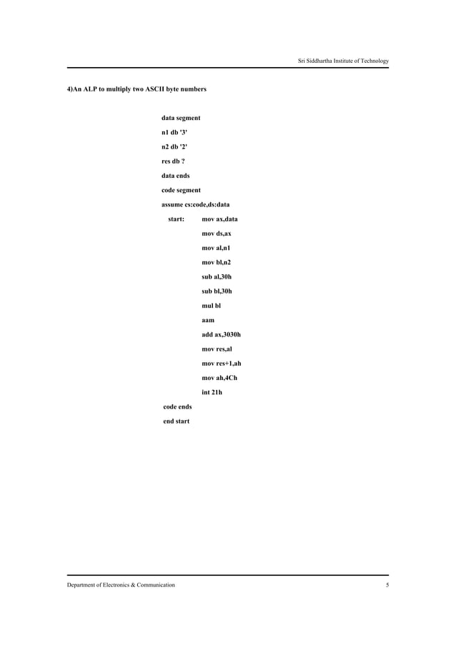 8086 microprocessor lab manual | PDF