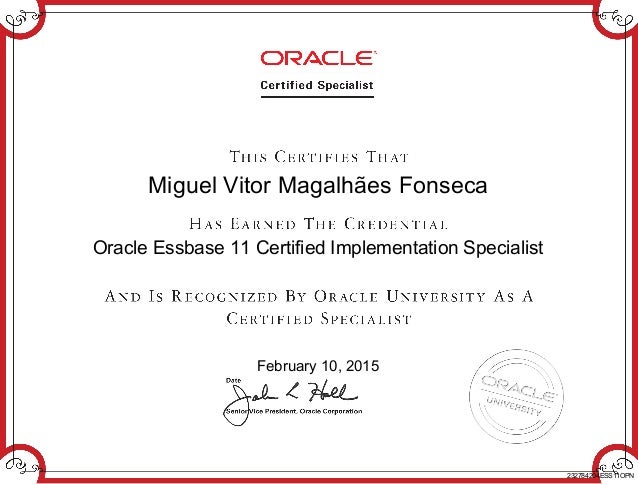 Certificate Oracle Essbase 11