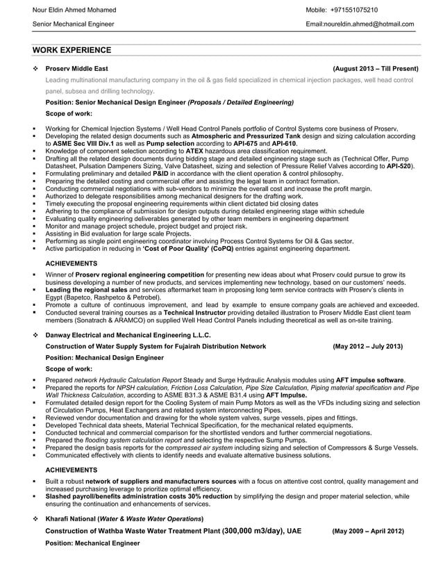Senior Mechanical Engineer CV | PDF