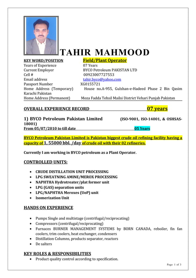 Tahir new cv | DOC