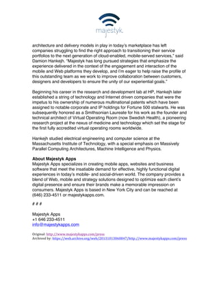 Majestyk Names Damion Hankejh as CTO | PDF
