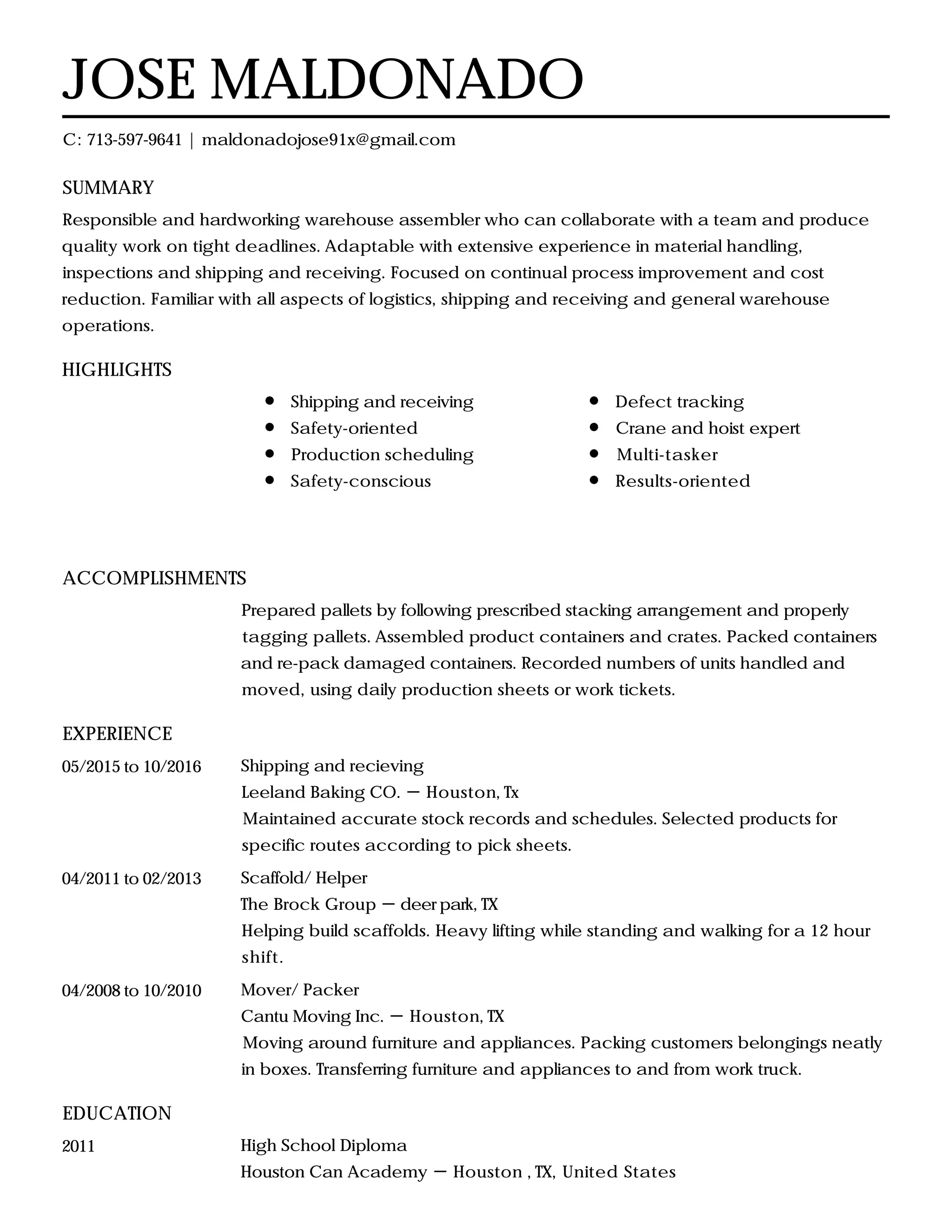 Maldonado Jose Resume | PDF