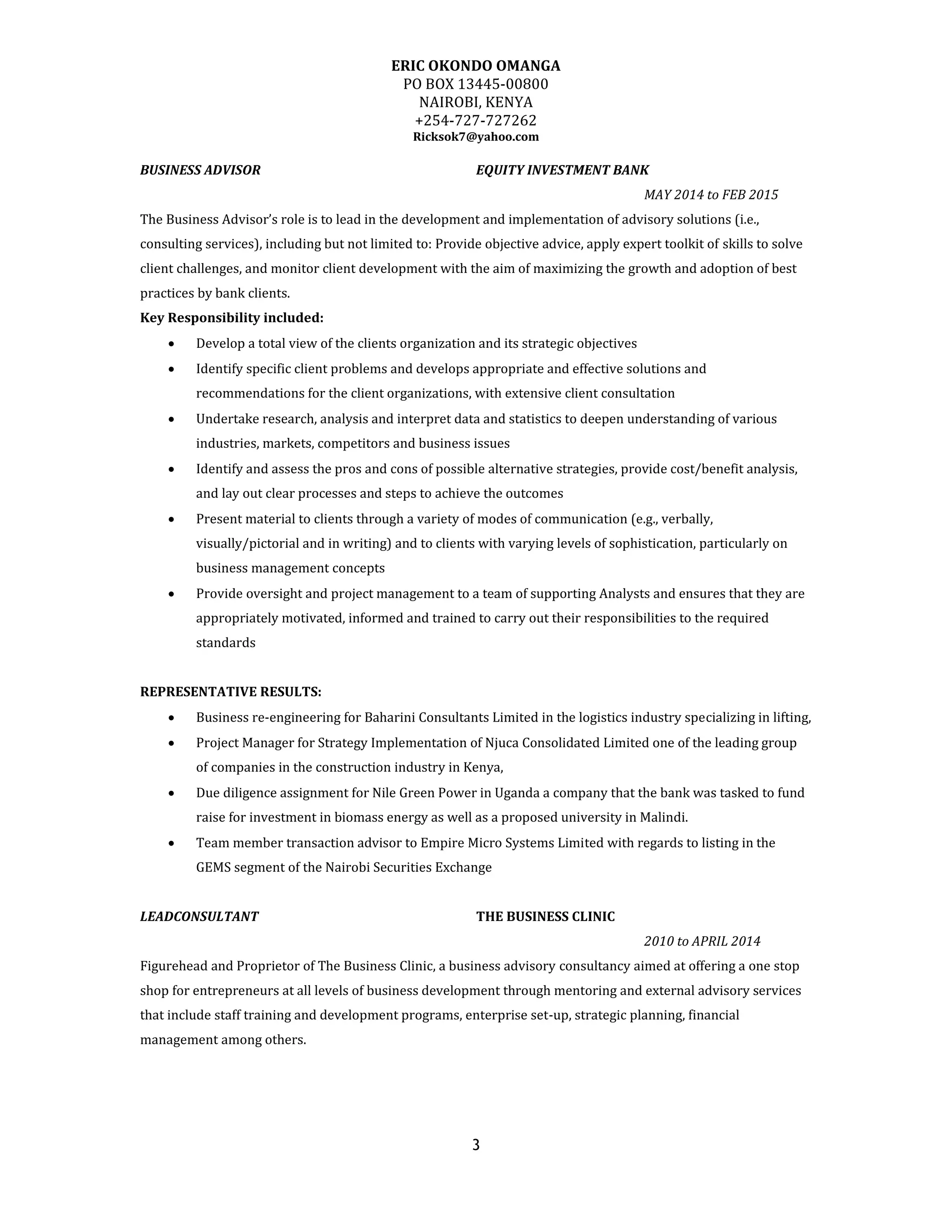 Eric Omanga - Curriculum Vitae | PDF