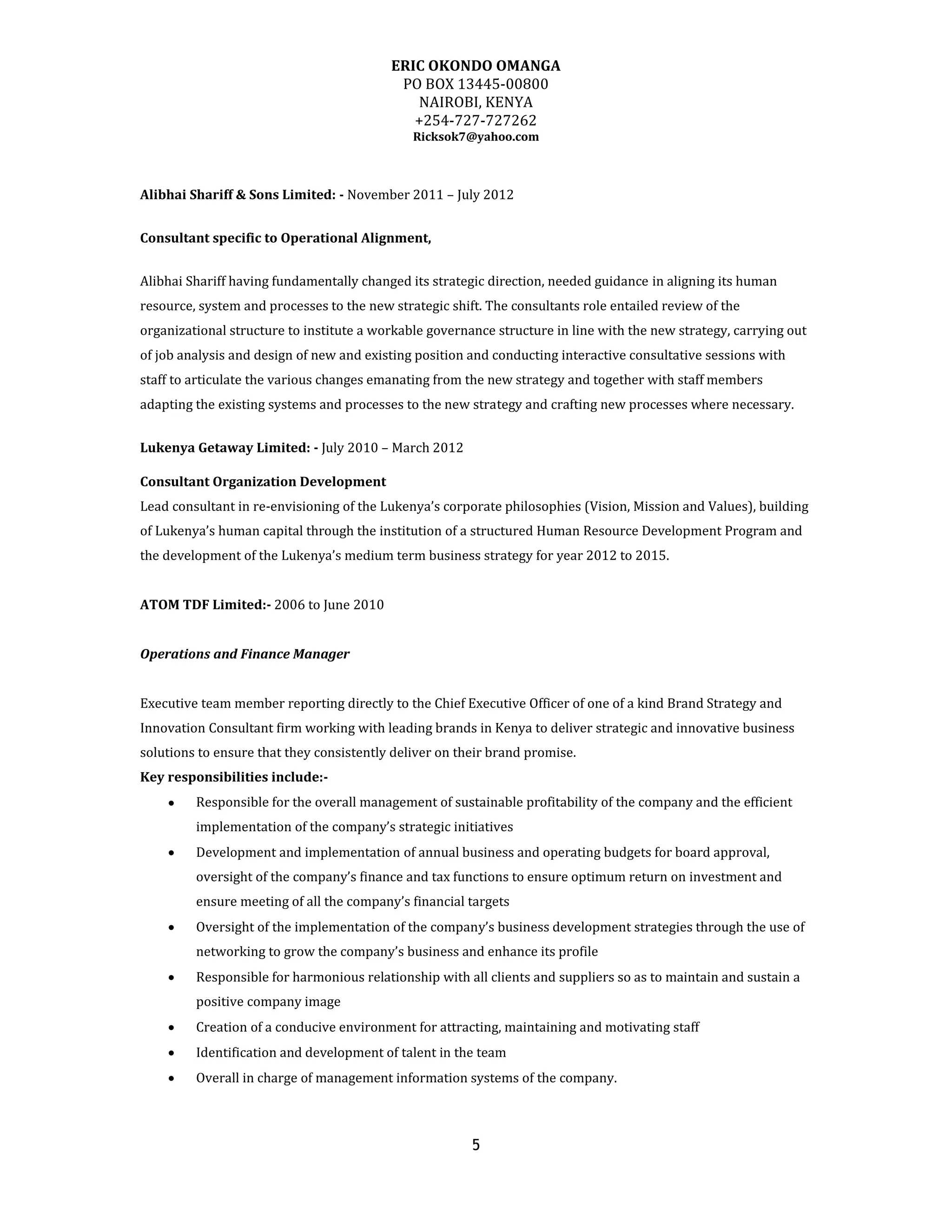 Eric Omanga - Curriculum Vitae | PDF