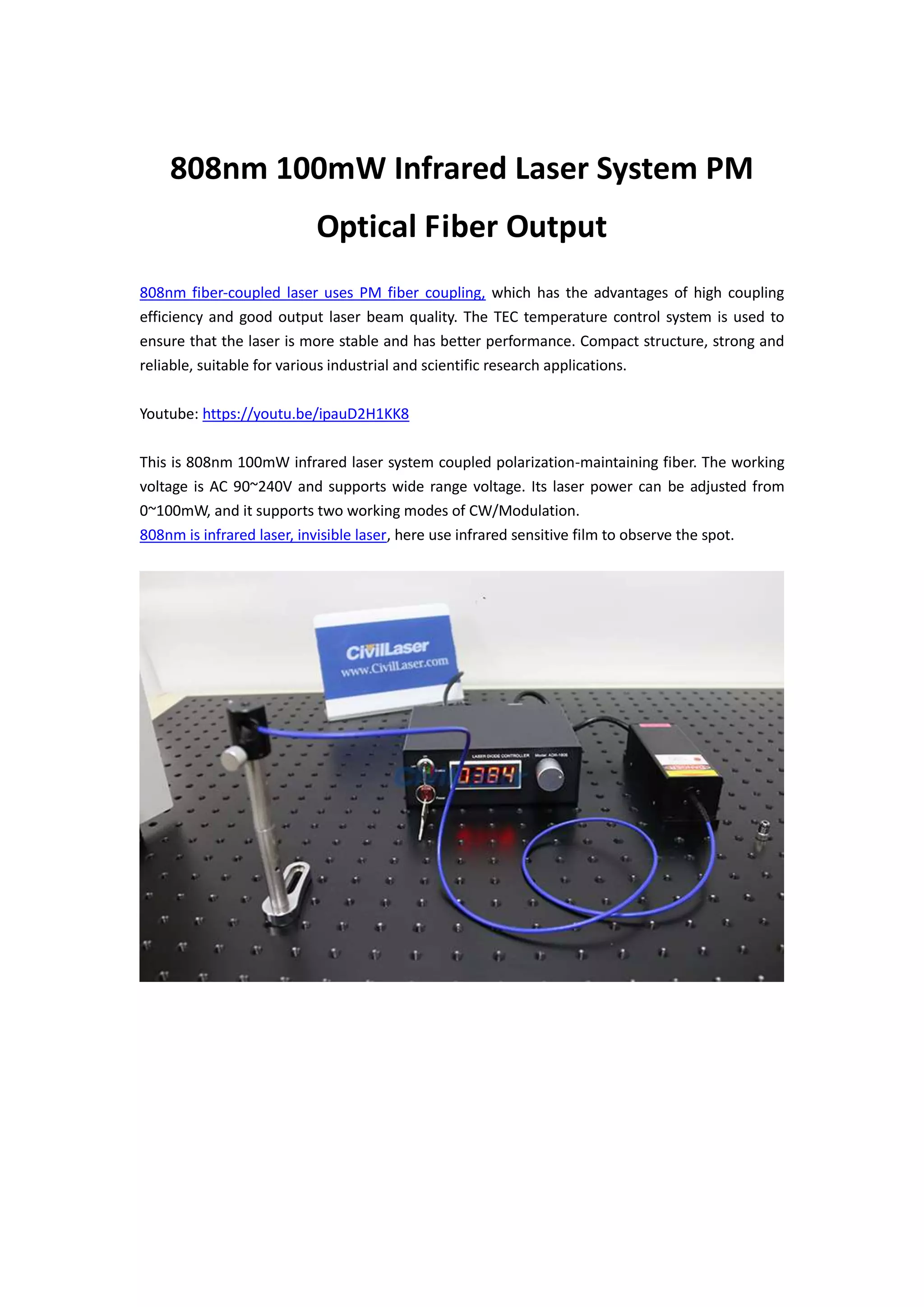 808nm 100mW IR Laser System PM Fiber Output | PDF