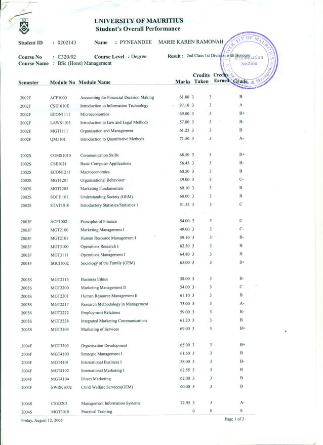 Transcript Bsc | PDF
