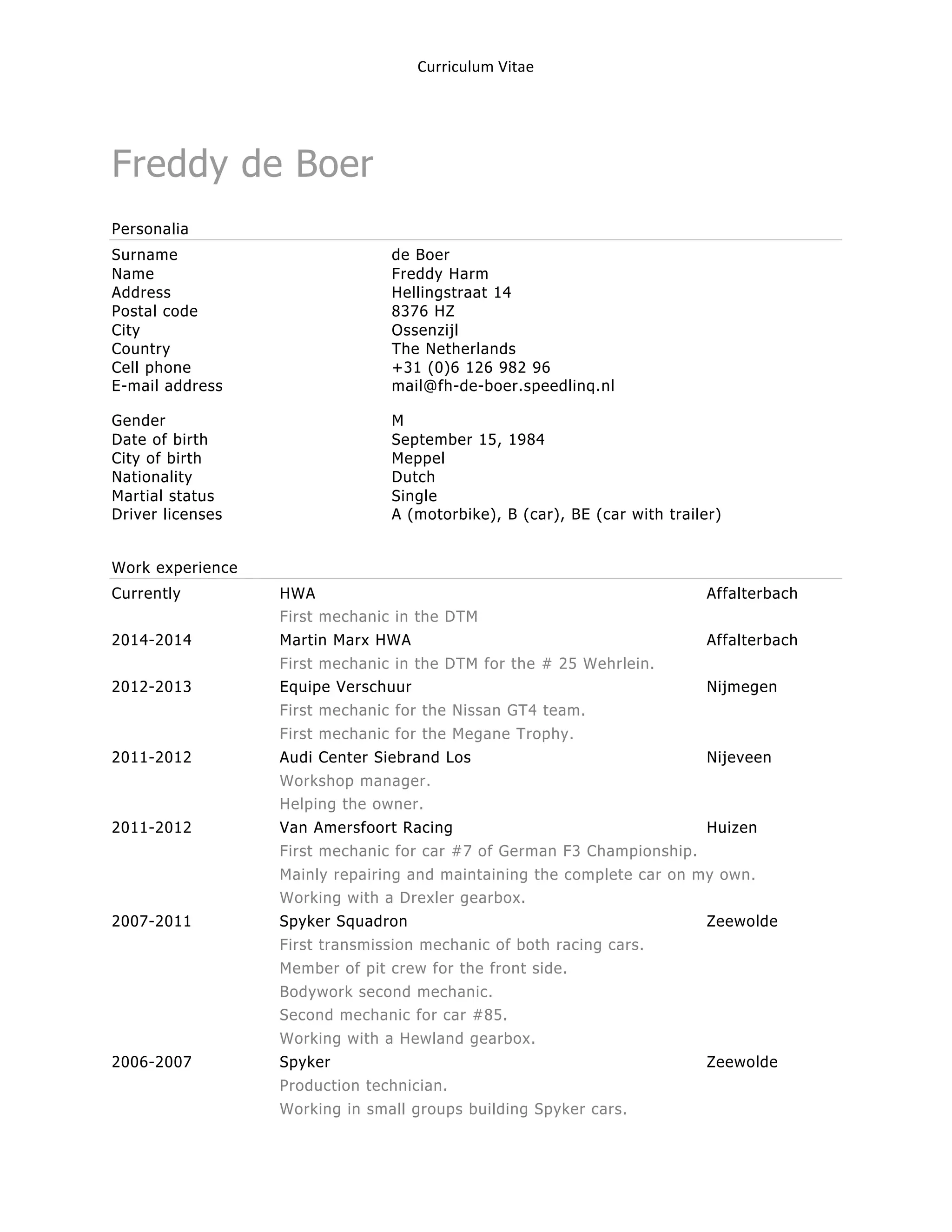 CV - Freddy de Boer | PDF