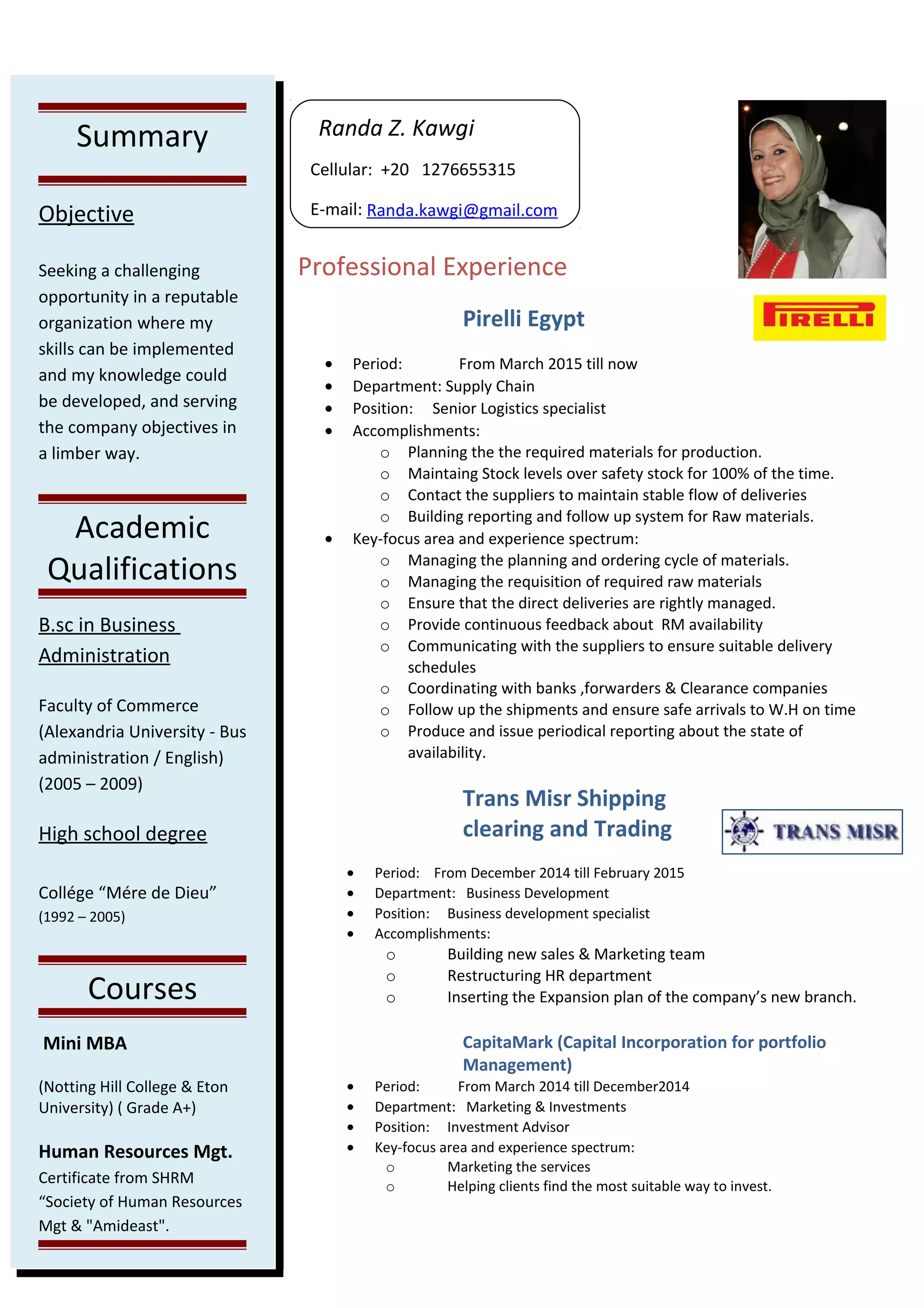 Randa Kawgi CV 1 | PDF