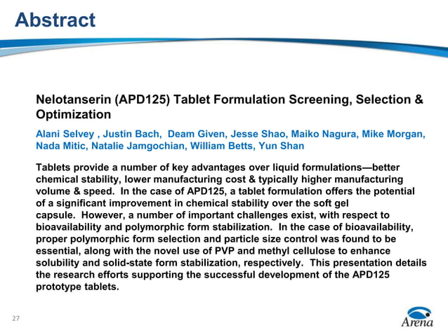 APD125 Tablet Formulation Screening Selection Optimization - 14-15 ...