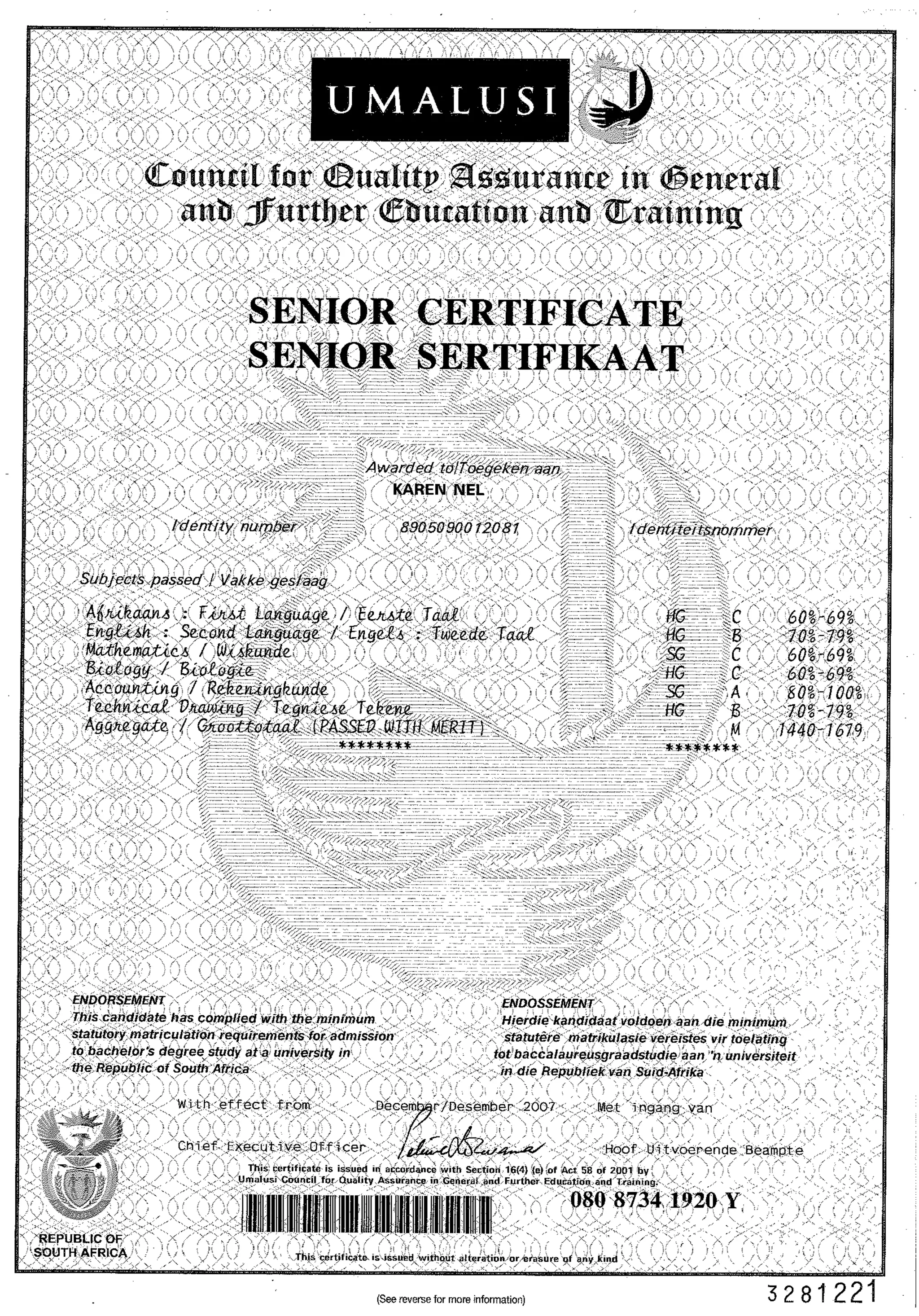 Matric certificate | PDF