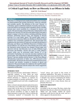 A Critical Legal Study on How an Obscenity is an Offence in India | PDF