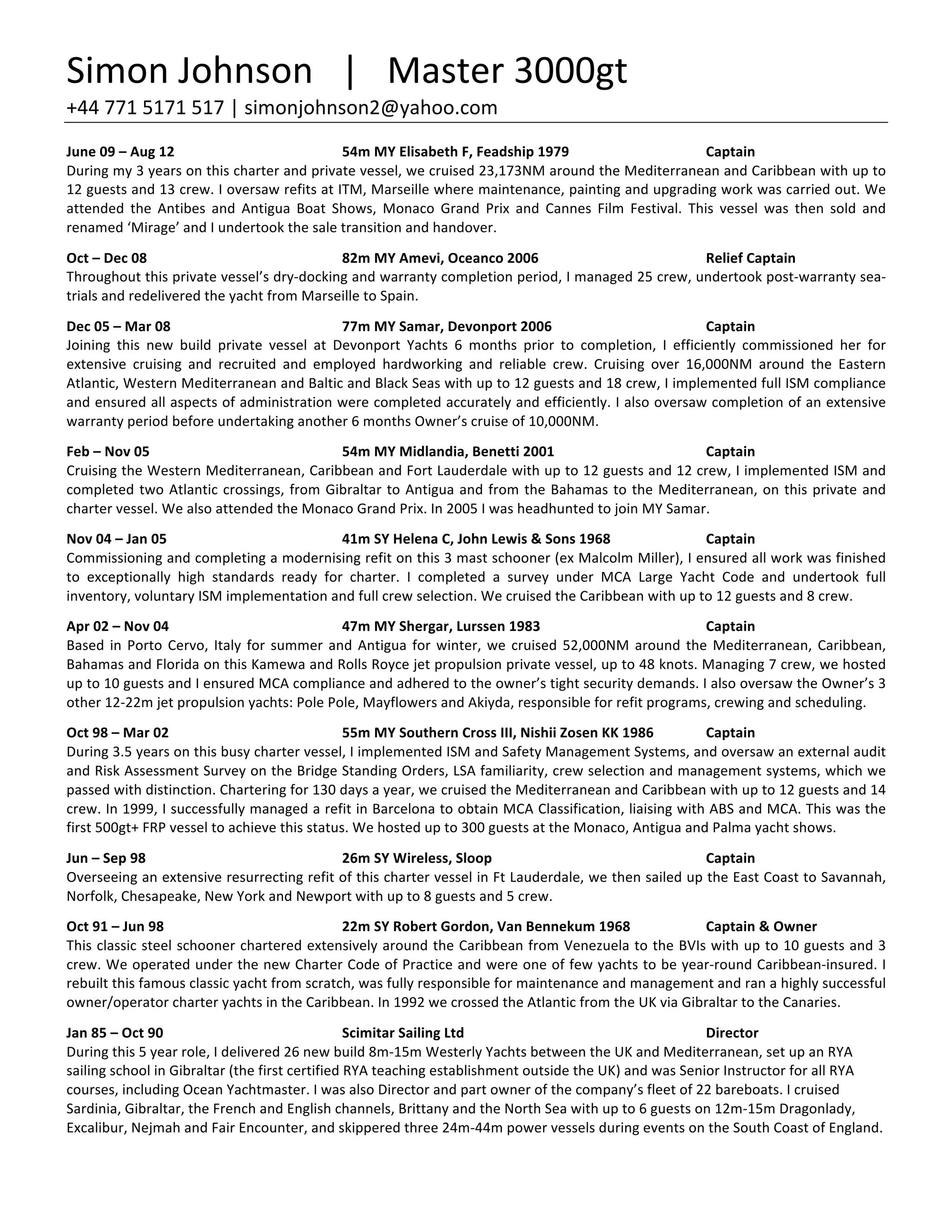 CV Simon Johnson PDF | PDF | Cruises | Travel Type