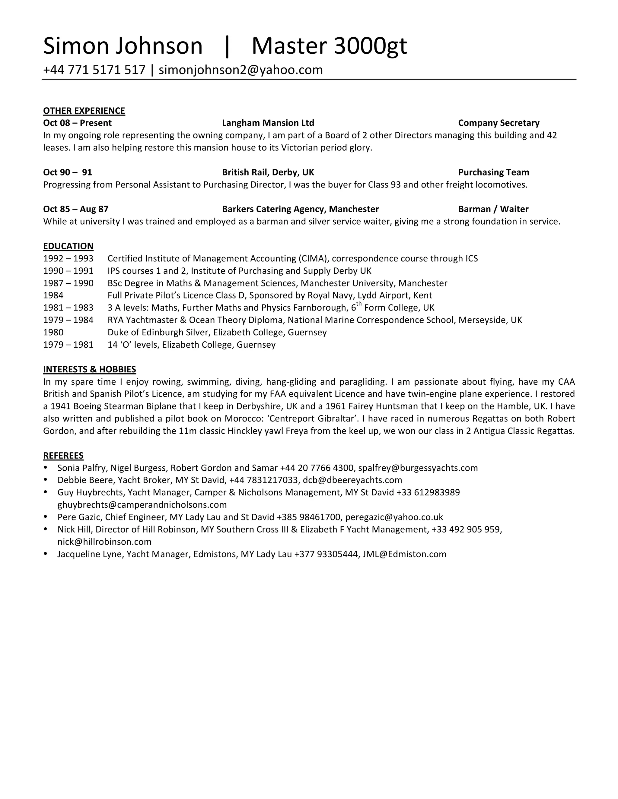 CV Simon Johnson PDF | PDF | Cruises | Travel Type