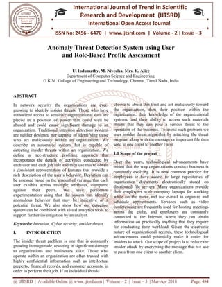 Anomaly Threat Detection System using User and Role-Based Profile Assessment | PDF