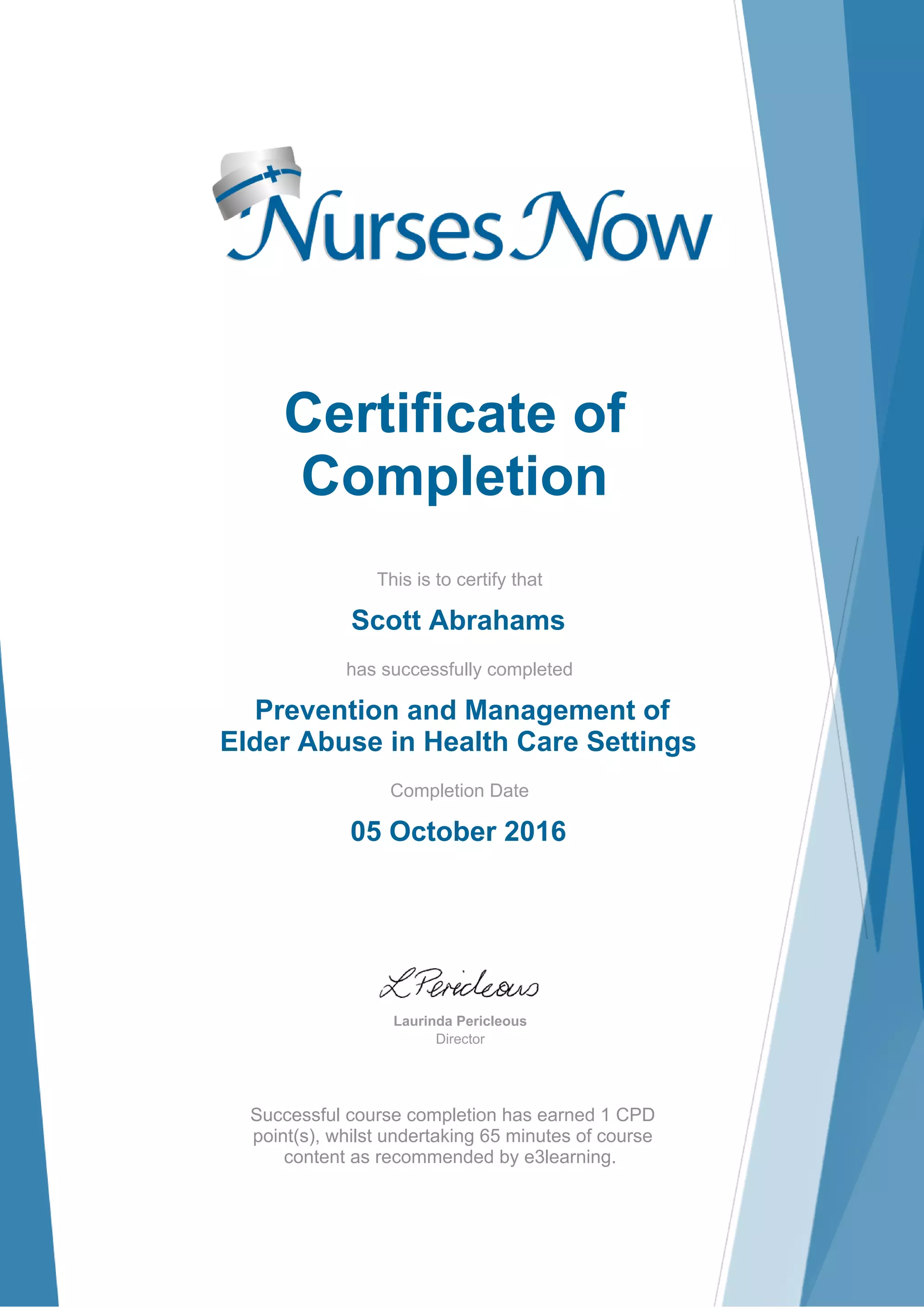 Prevention and Management of Elder Abuse certificate | PDF
