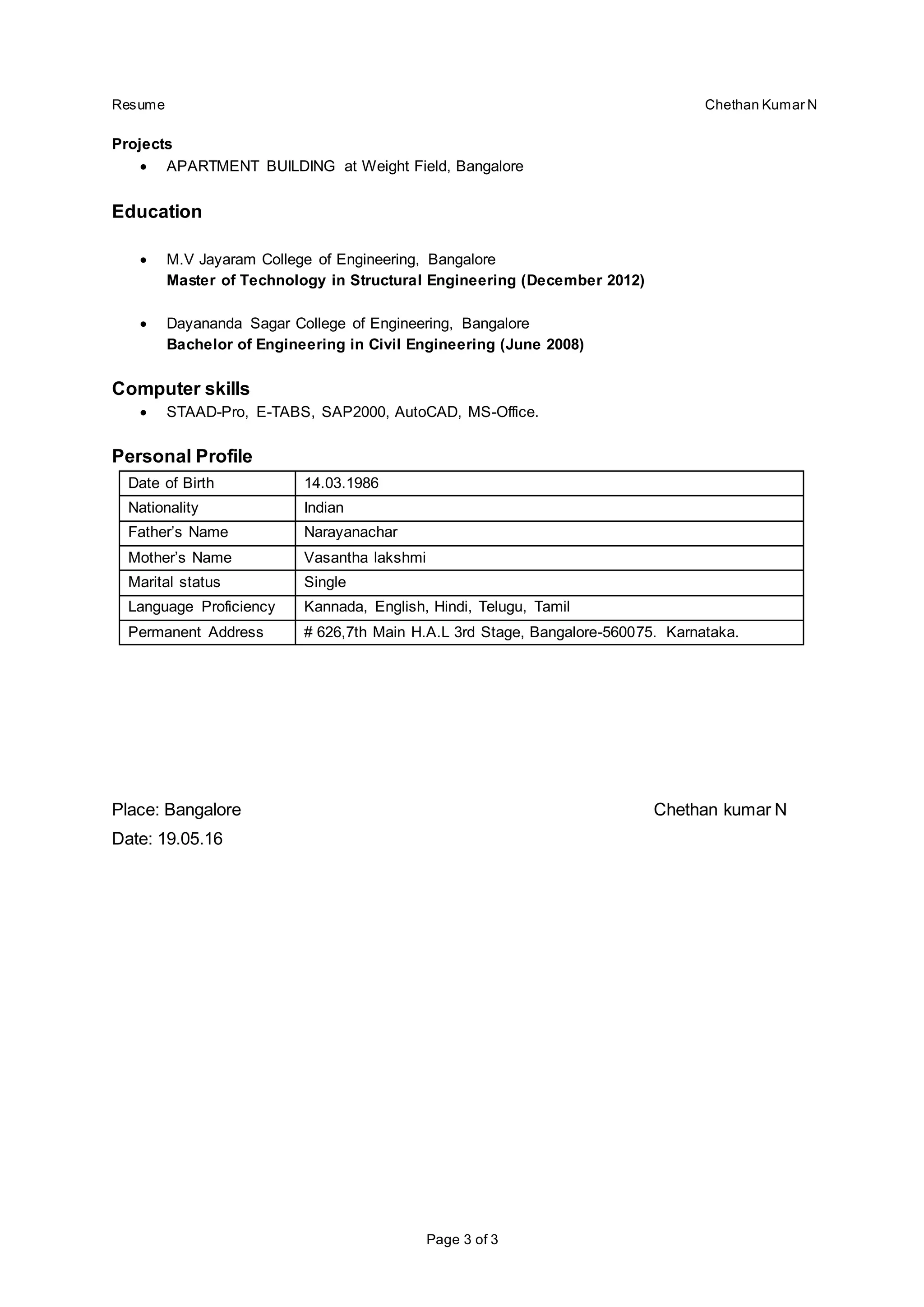 Resume_Chethan 2016 | DOCX