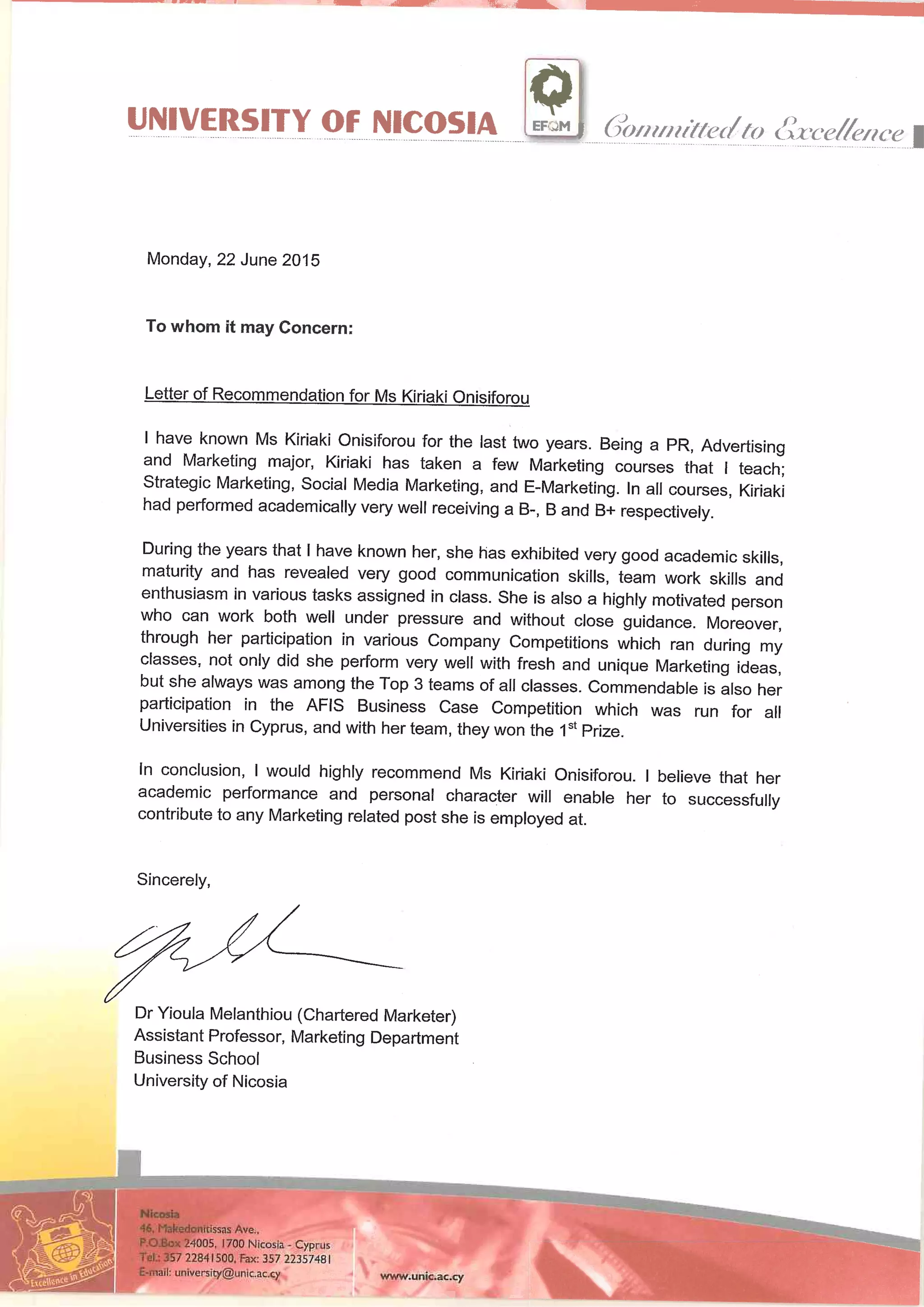 reference letter Kiriaki Onisiforou | PDF
