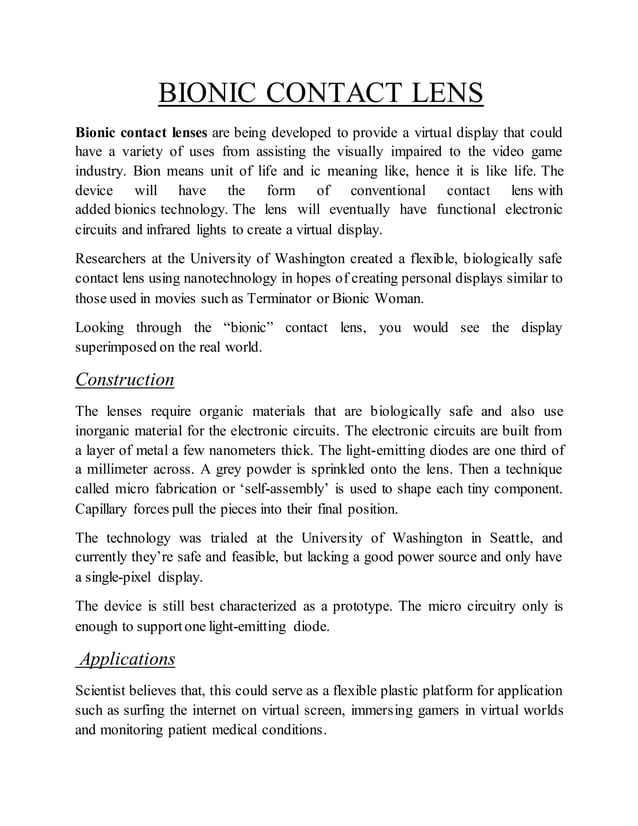 Bionic Contact Lens | PDF