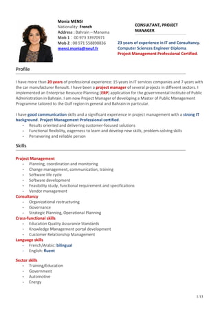 CV Monia Mensi English updated 29 June 2015 | PDF