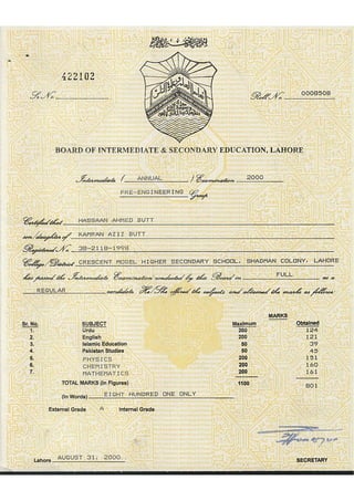 Higher Secondary School Certificate | PDF