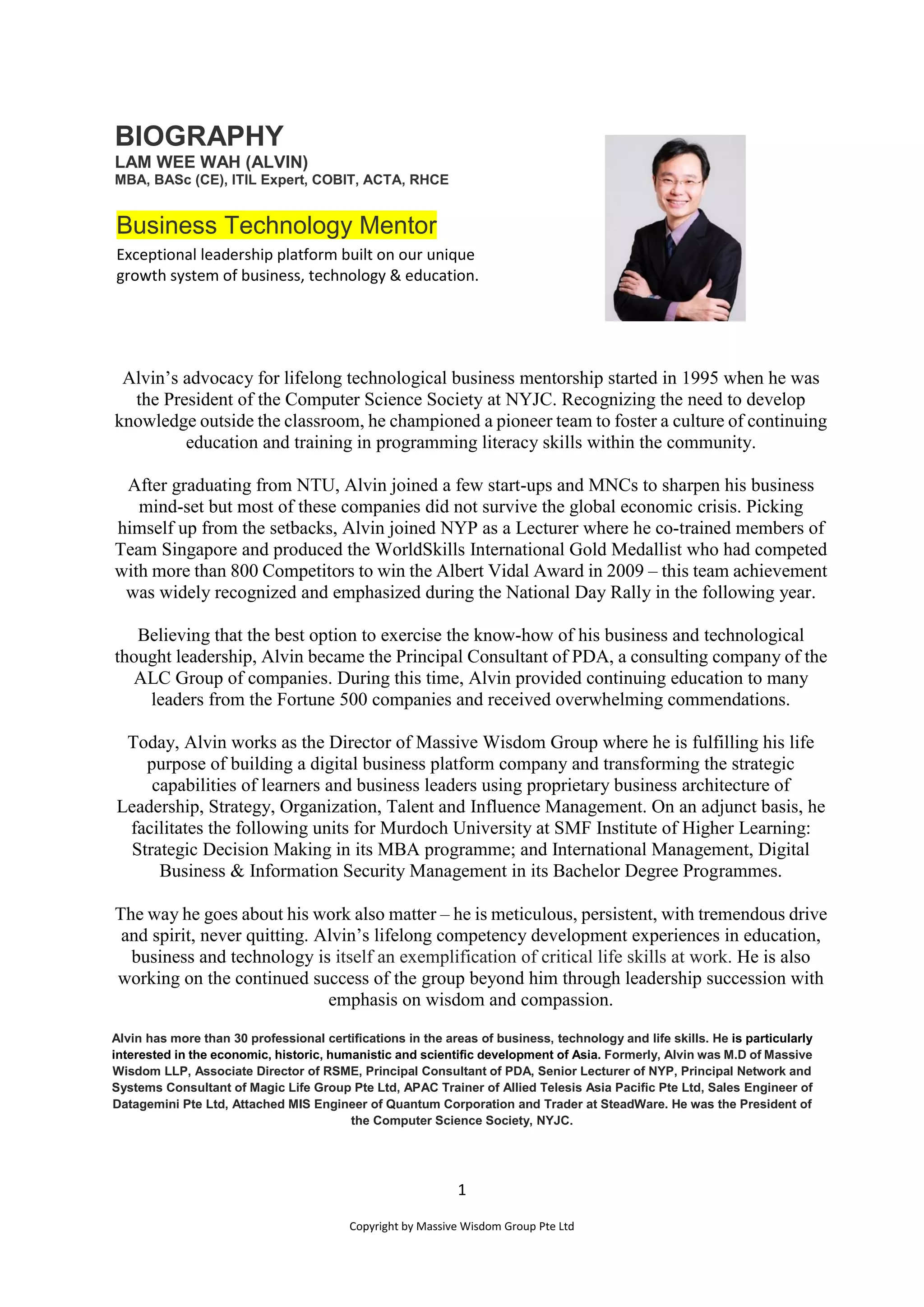 Alvin Lam Profile BIO v15 Boss Mentor | PDF