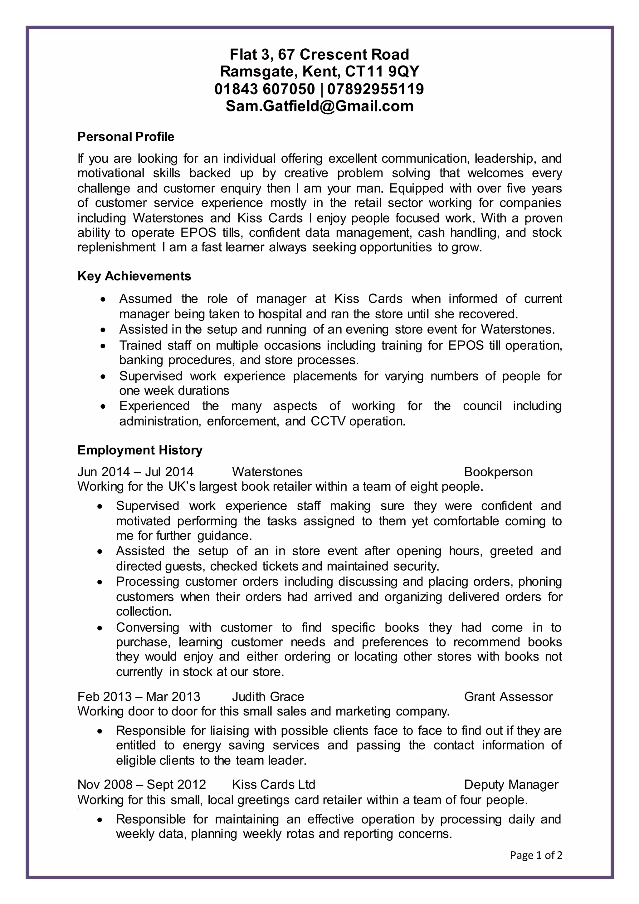 Sam Gatfield CV | PDF