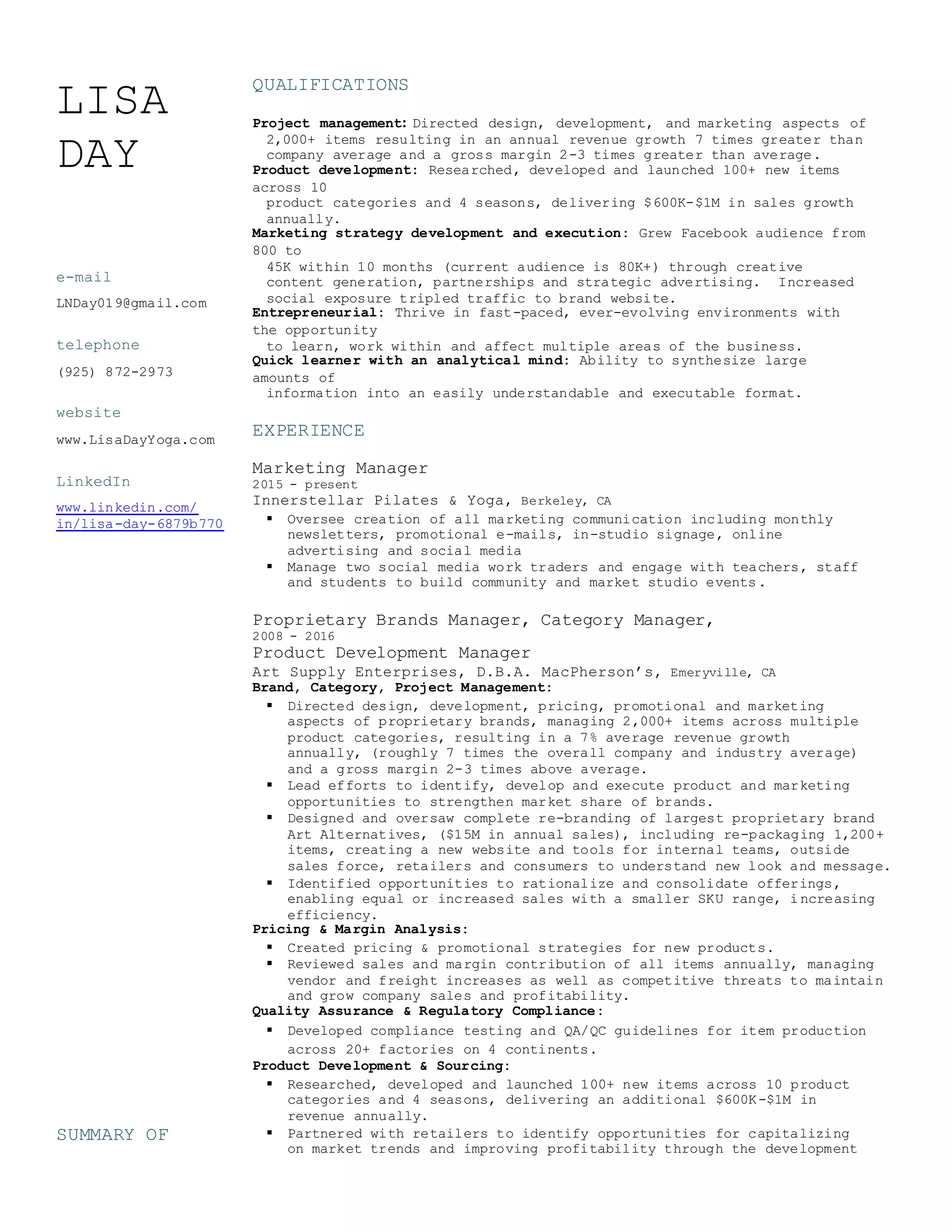 LISA DAY Resume | DOCX | Business Administration | Business