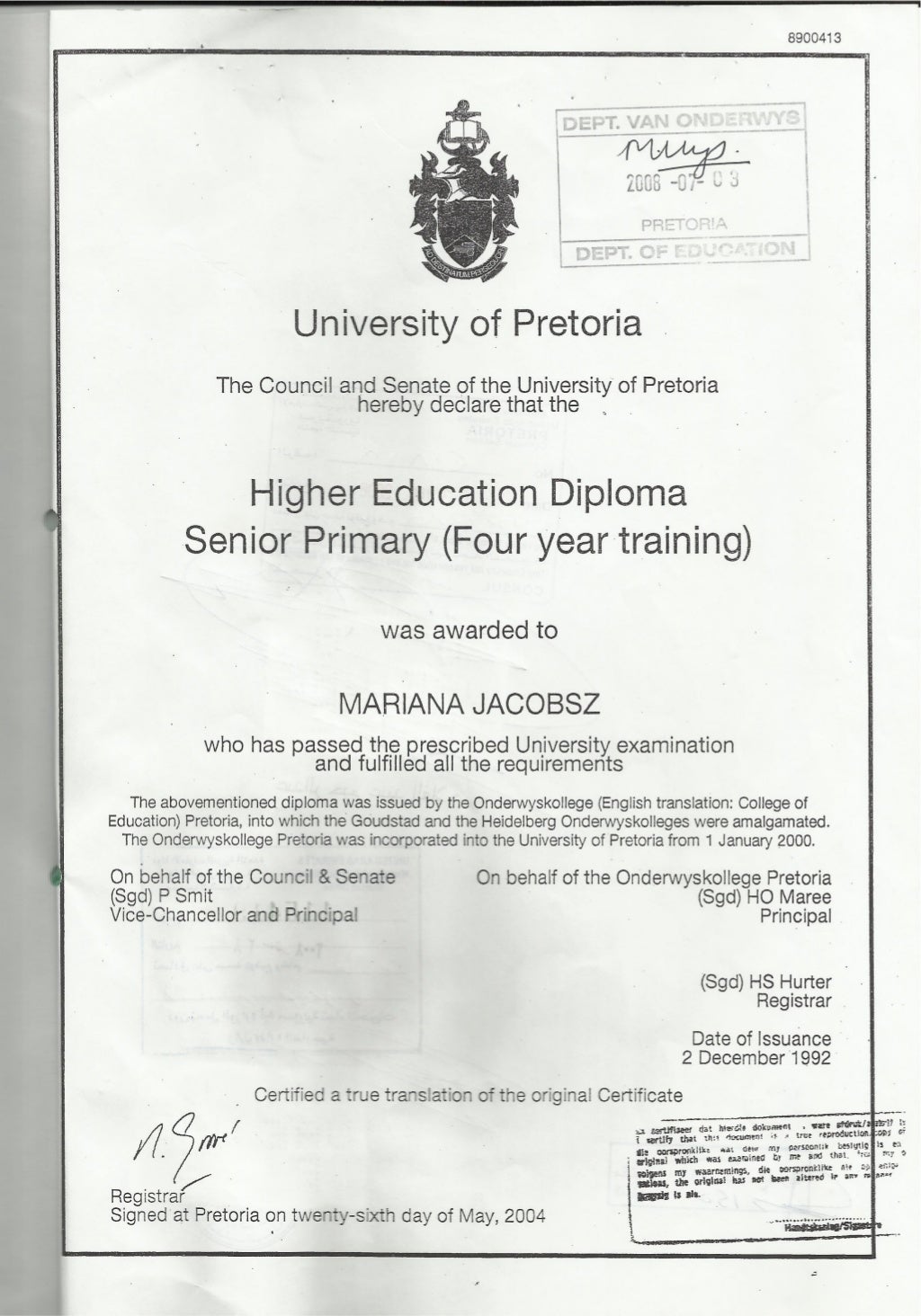 Certificate of Authentication