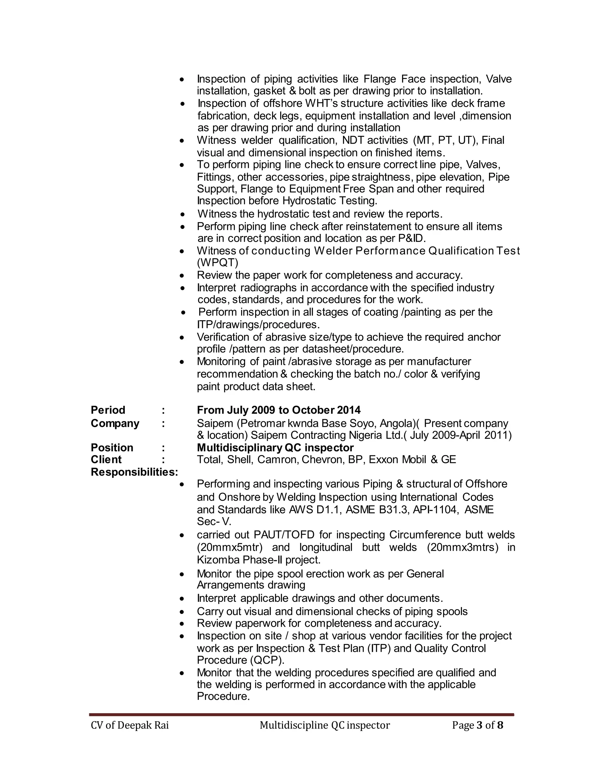 Multidispline Inspector - DEEPAK RAI | DOCX