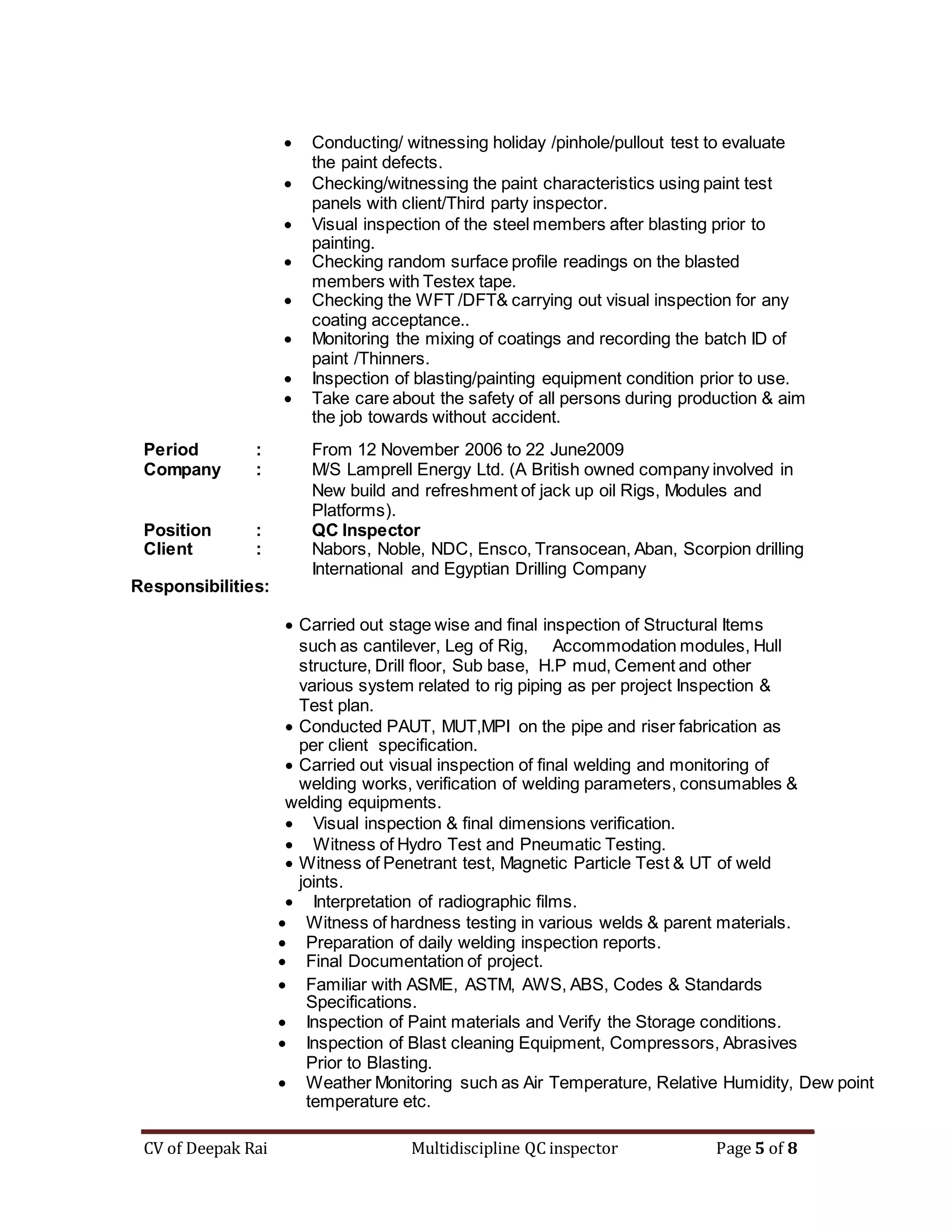 Multidispline Inspector - DEEPAK RAI | DOCX