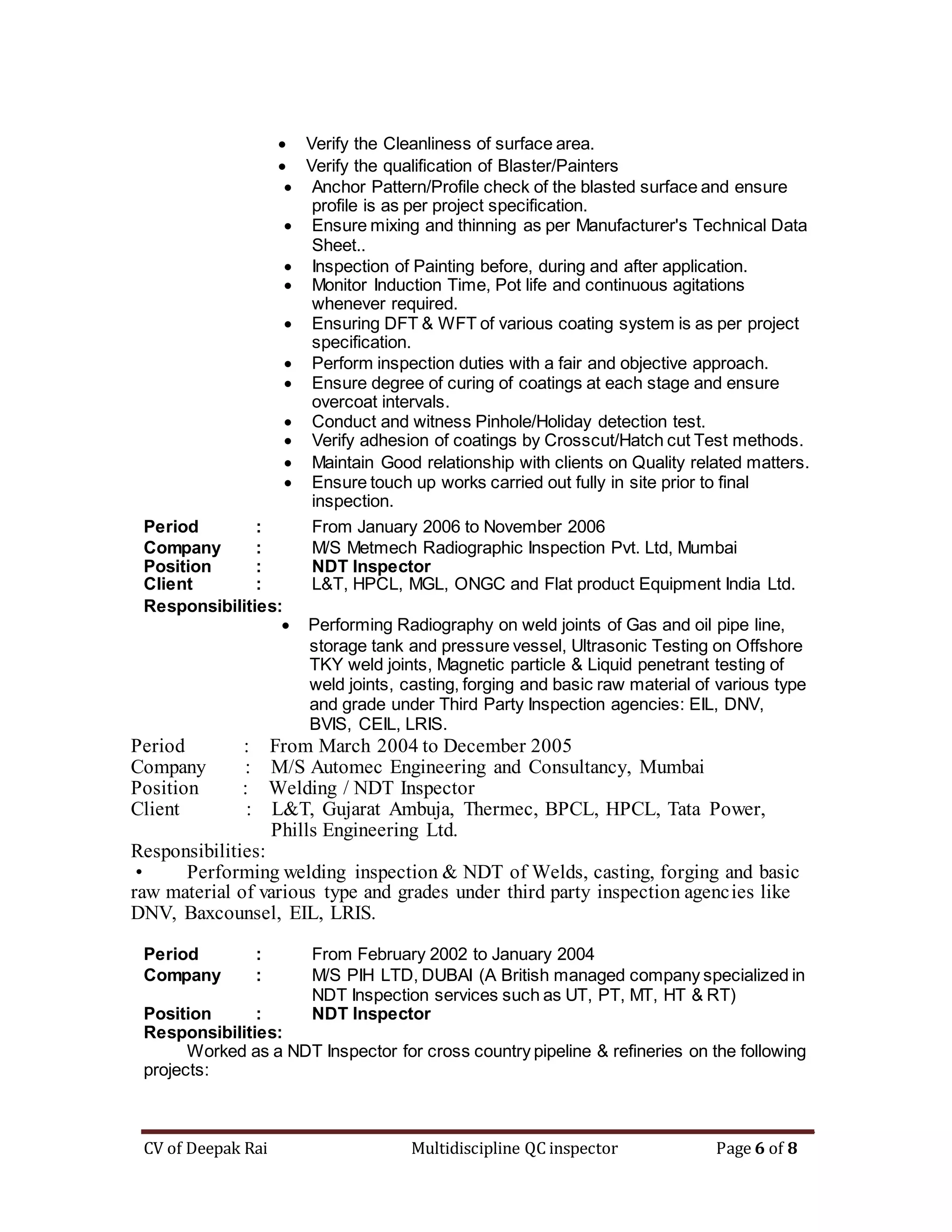 Multidispline Inspector - DEEPAK RAI | DOCX