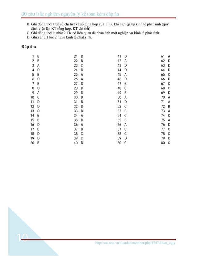 80 câu trắc nghiệm môn nguyên lý kế toán (có đáp án) | PDF