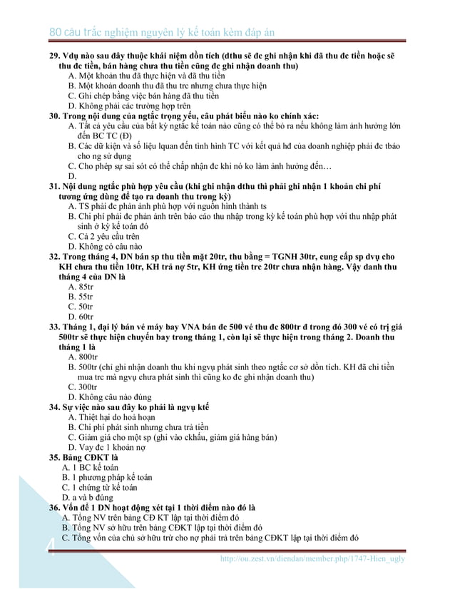 80 câu trắc nghiệm môn nguyên lý kế toán (có đáp án) | PDF