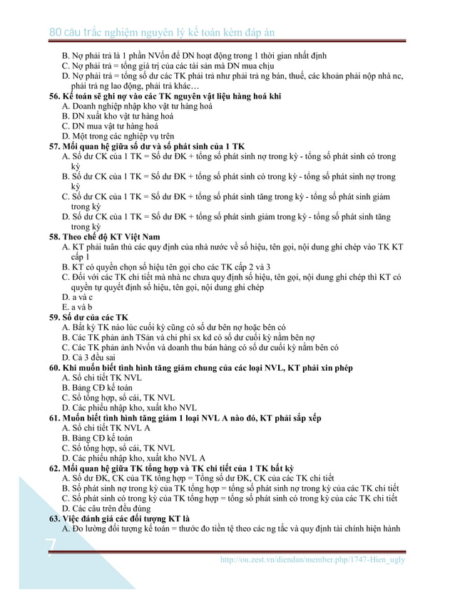 80 câu trắc nghiệm môn nguyên lý kế toán (có đáp án) | PDF