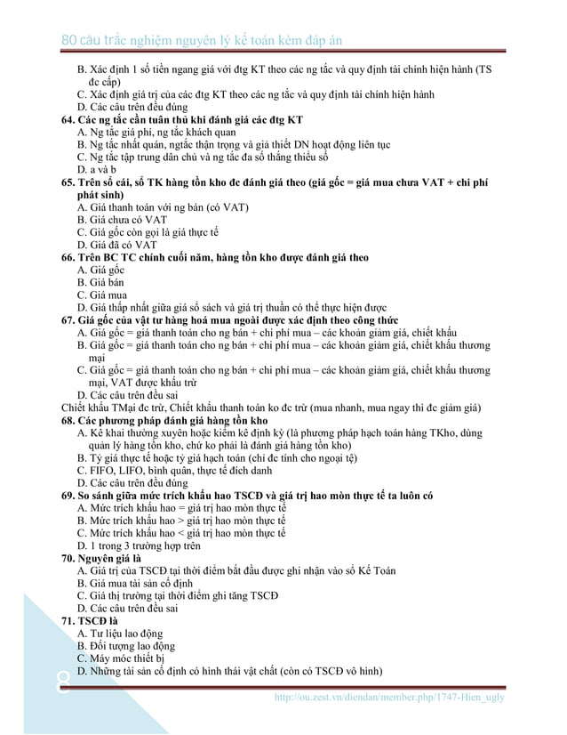 80 câu trắc nghiệm môn nguyên lý kế toán (có đáp án) | PDF