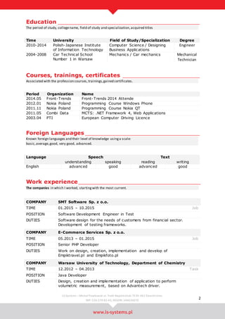 CV Michal Pawlowski Detailed | PDF