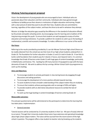 Ithuteng Tutoring Program proposal | PDF