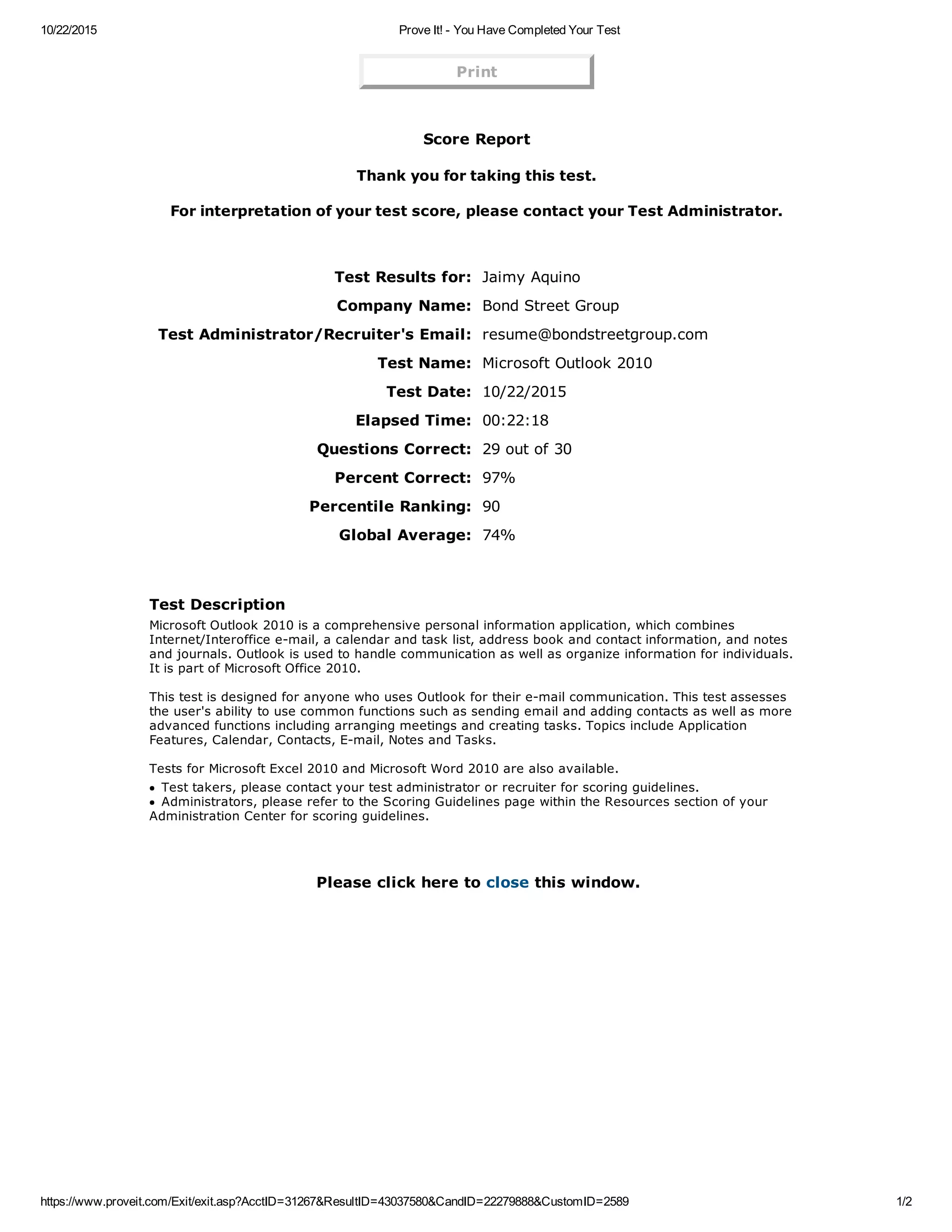 Prove It! - Outlook Test Results (1) | PDF