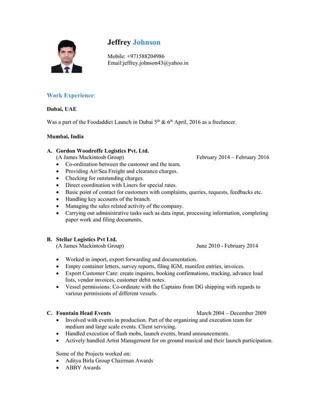 Jeffrey Johnson CV (1) | PDF | Logistics | Business