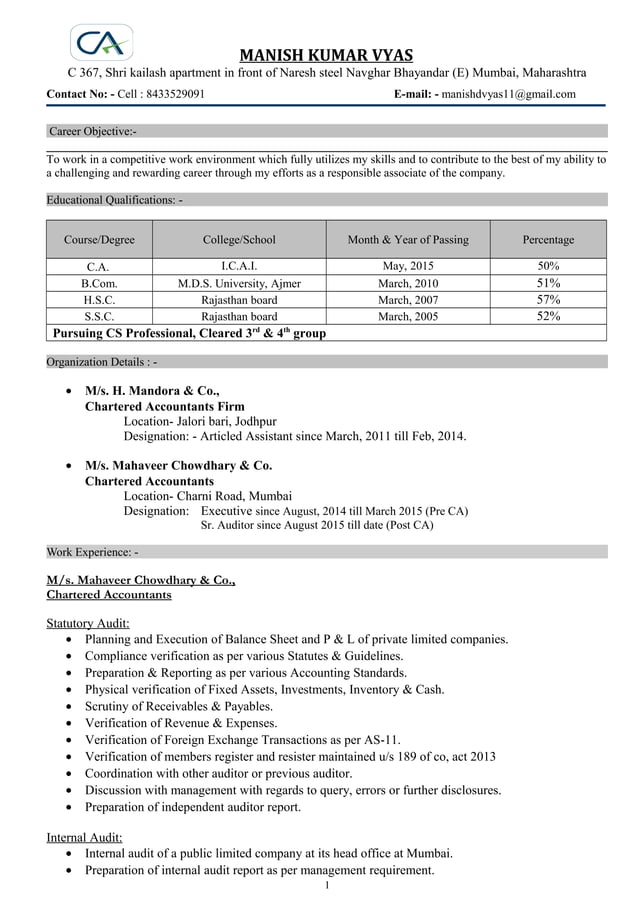 CV - CA manish | PDF