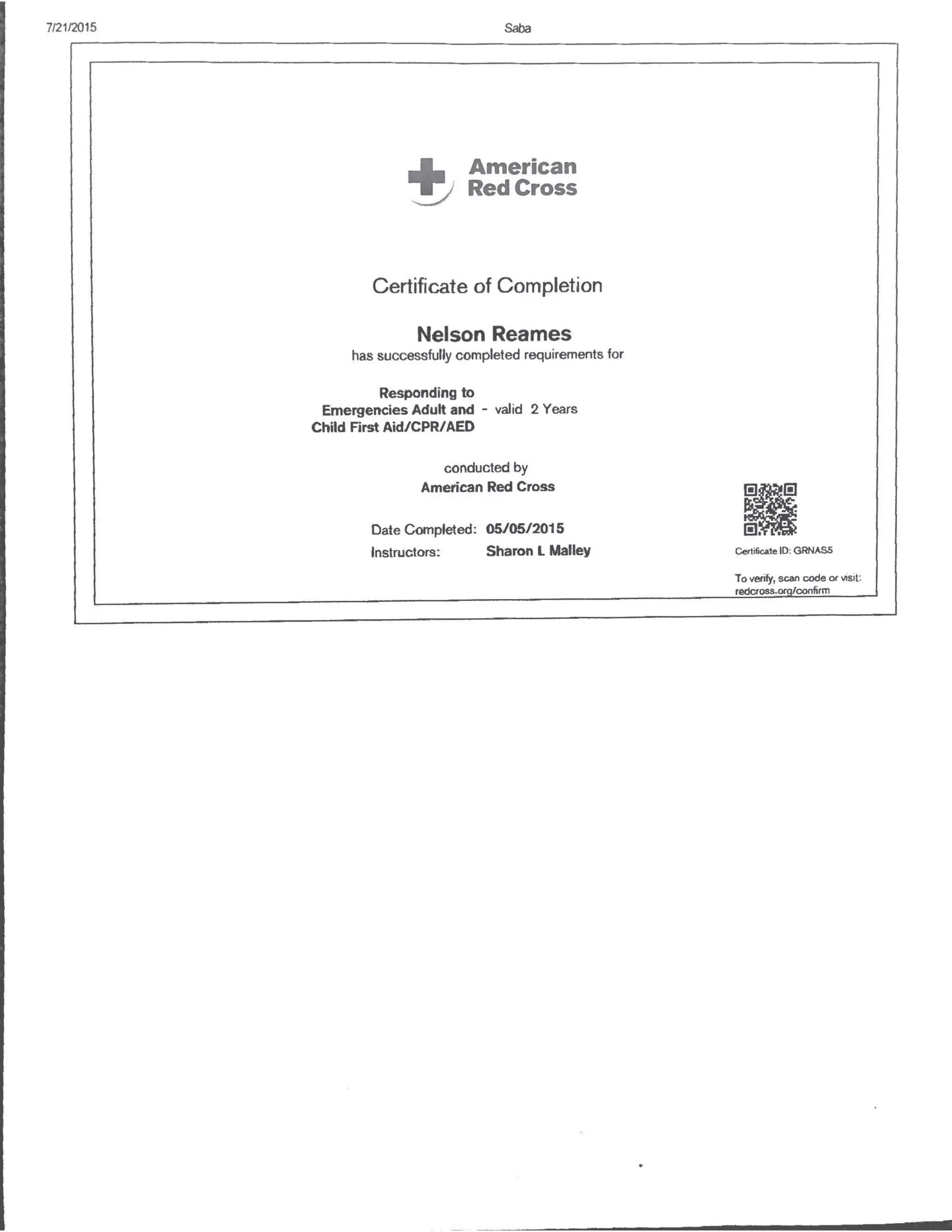 American Red Cross First Aid_CPR_AED Certificate | PDF